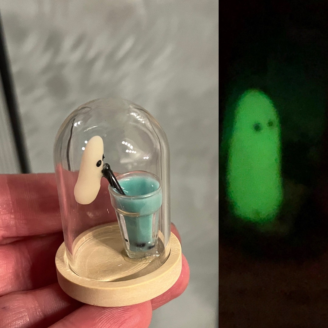 Miniature Ghost Boba Tea Spirit in Jar Bottle Dome Glow in the Dark ...