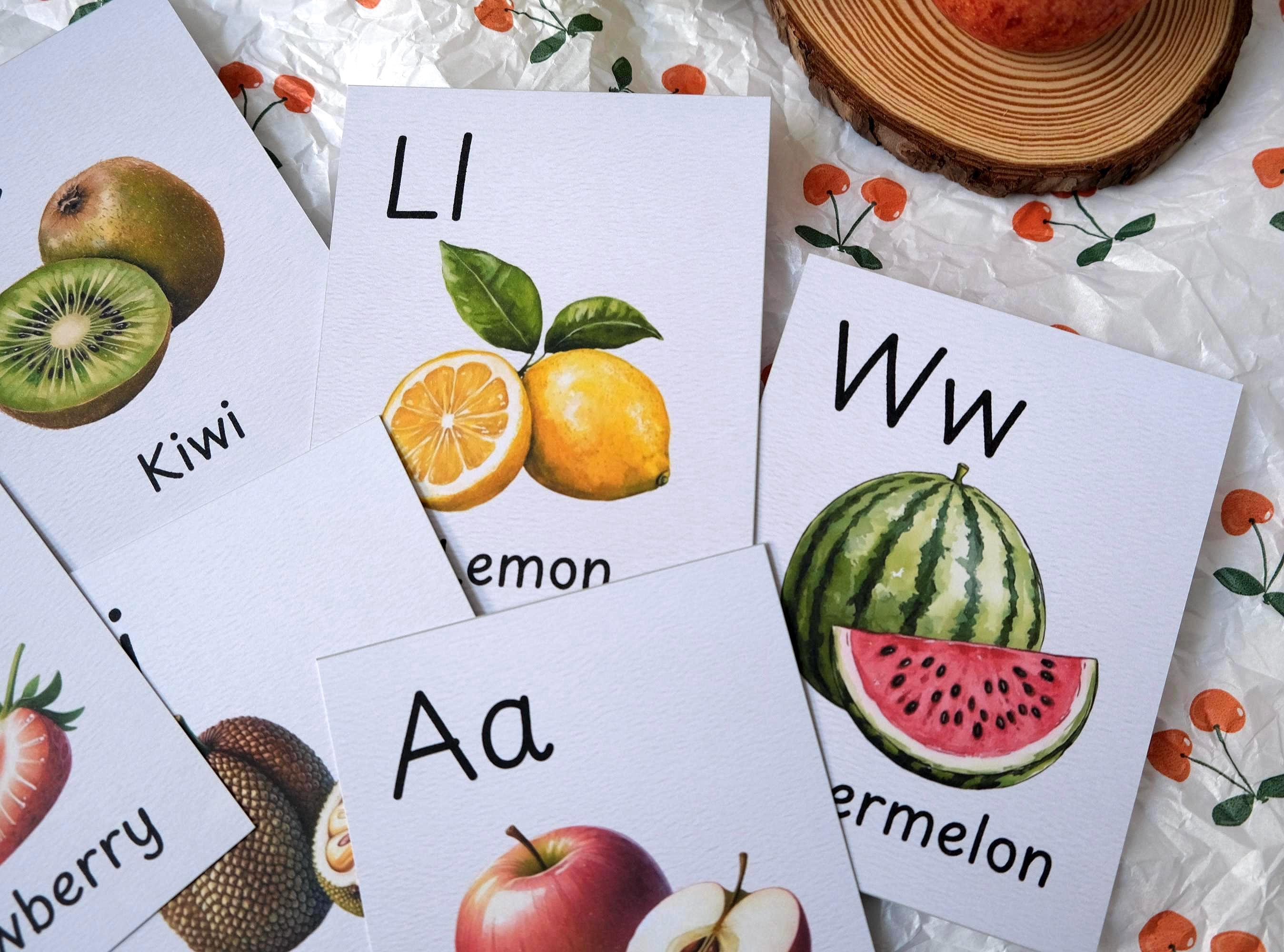 Printable Fruit Alphabet Flashcards, Montessori Homeschool Resource ...