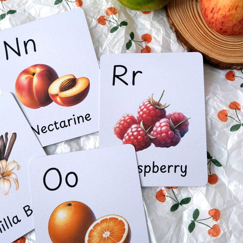 Fruit Alphabet Cards, Montessori Cards, Fruits Flashcards, Homeschool ...
