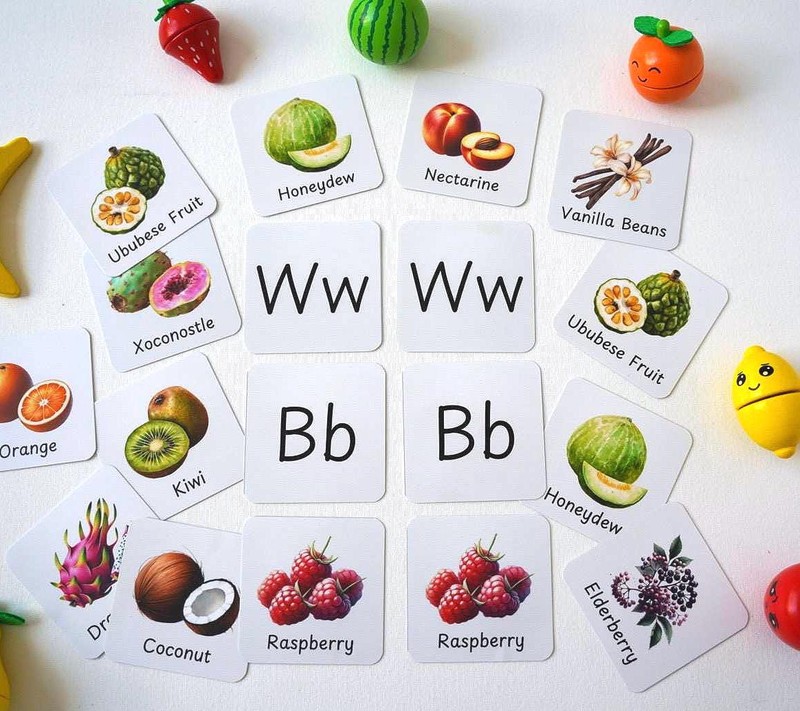 Printable Fruit Alphabet Matching Game Cards: Montessori Homeschool ...