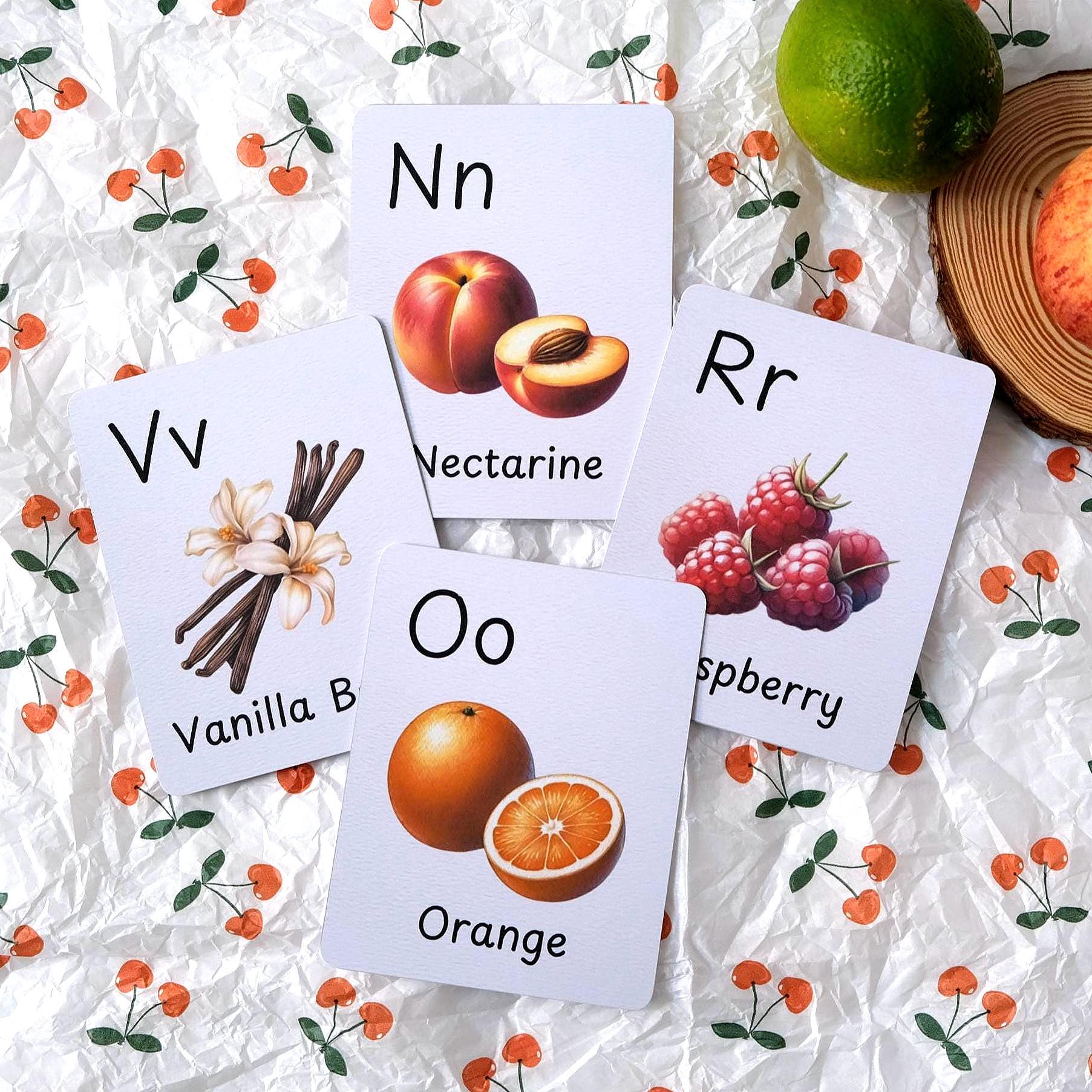 Fruit Alphabet Cards, Montessori Cards, Fruits Flashcards, Homeschool ...