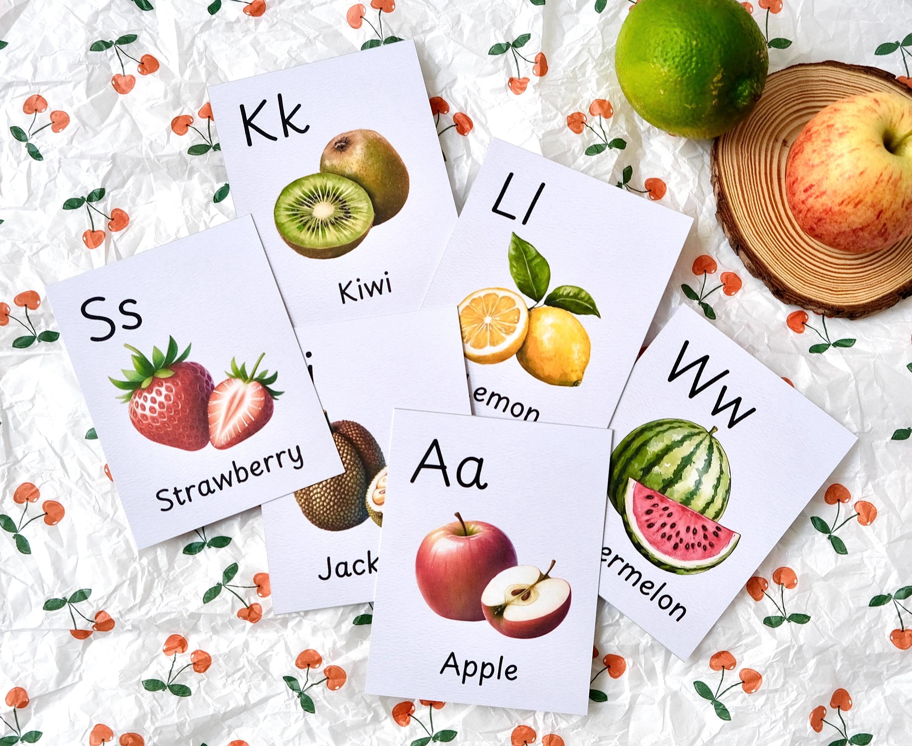 Printable Fruit Alphabet Flashcards, Montessori Homeschool Resource ...