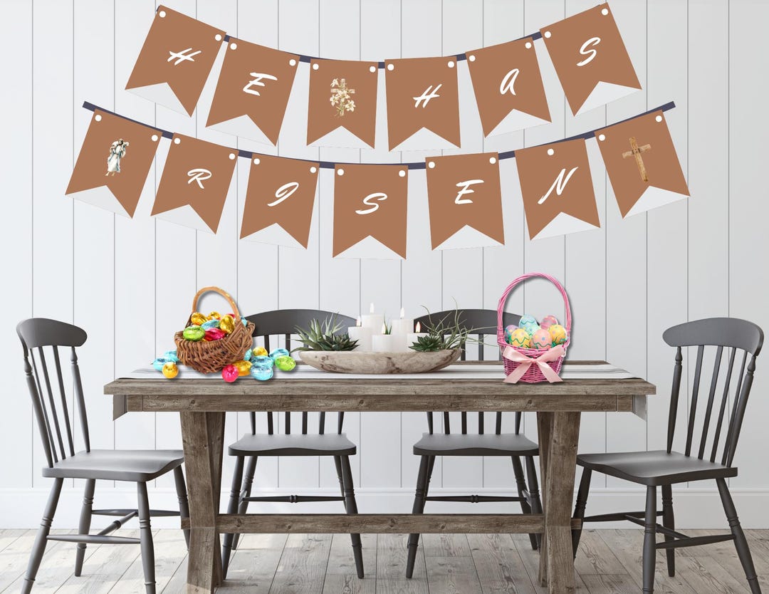 He Has Risen Easter Banner, Easter Party Decor, Easter Mantle Bunting ...