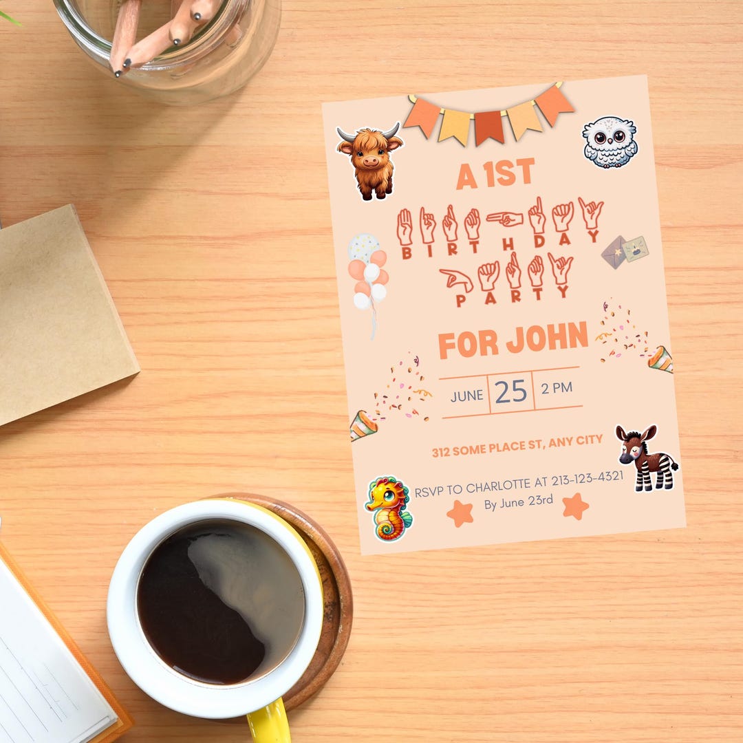 ASL Birthday Invitation, Editable Animal Birthday Invitation, Party ...