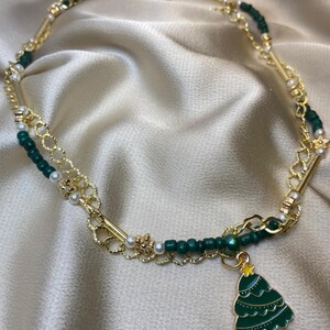 Christmas Pine Tree Double Necklace, 14k Gold Plated Steel Chain and ...