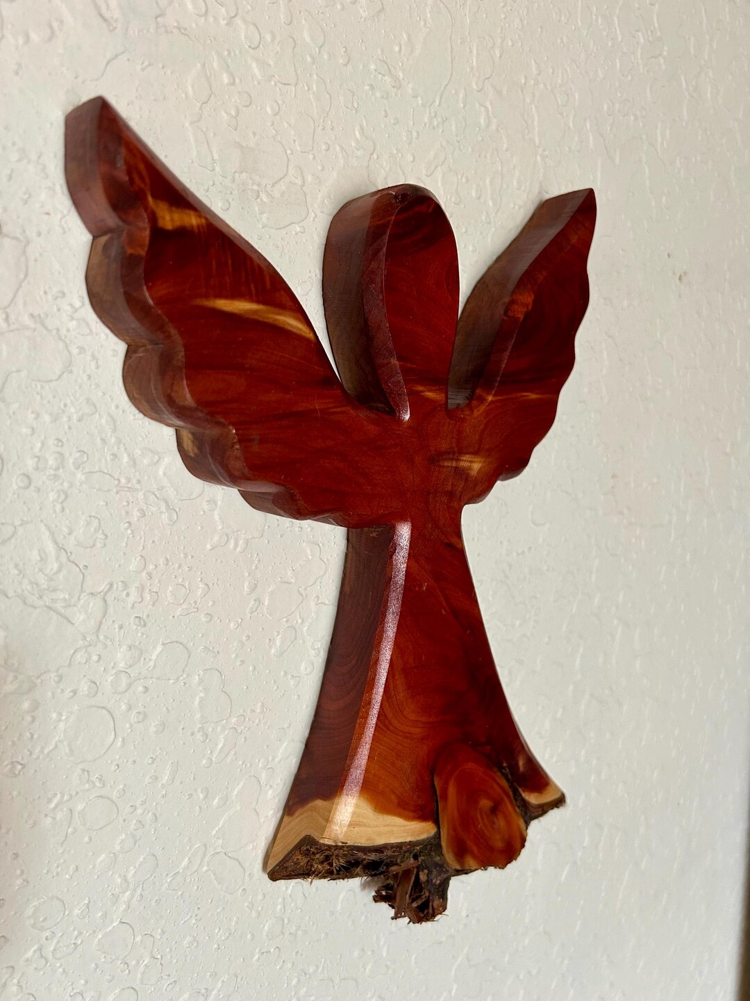 Set of Two Hand-carved Wooden Angel Wall Hangings With Natural Bark ...