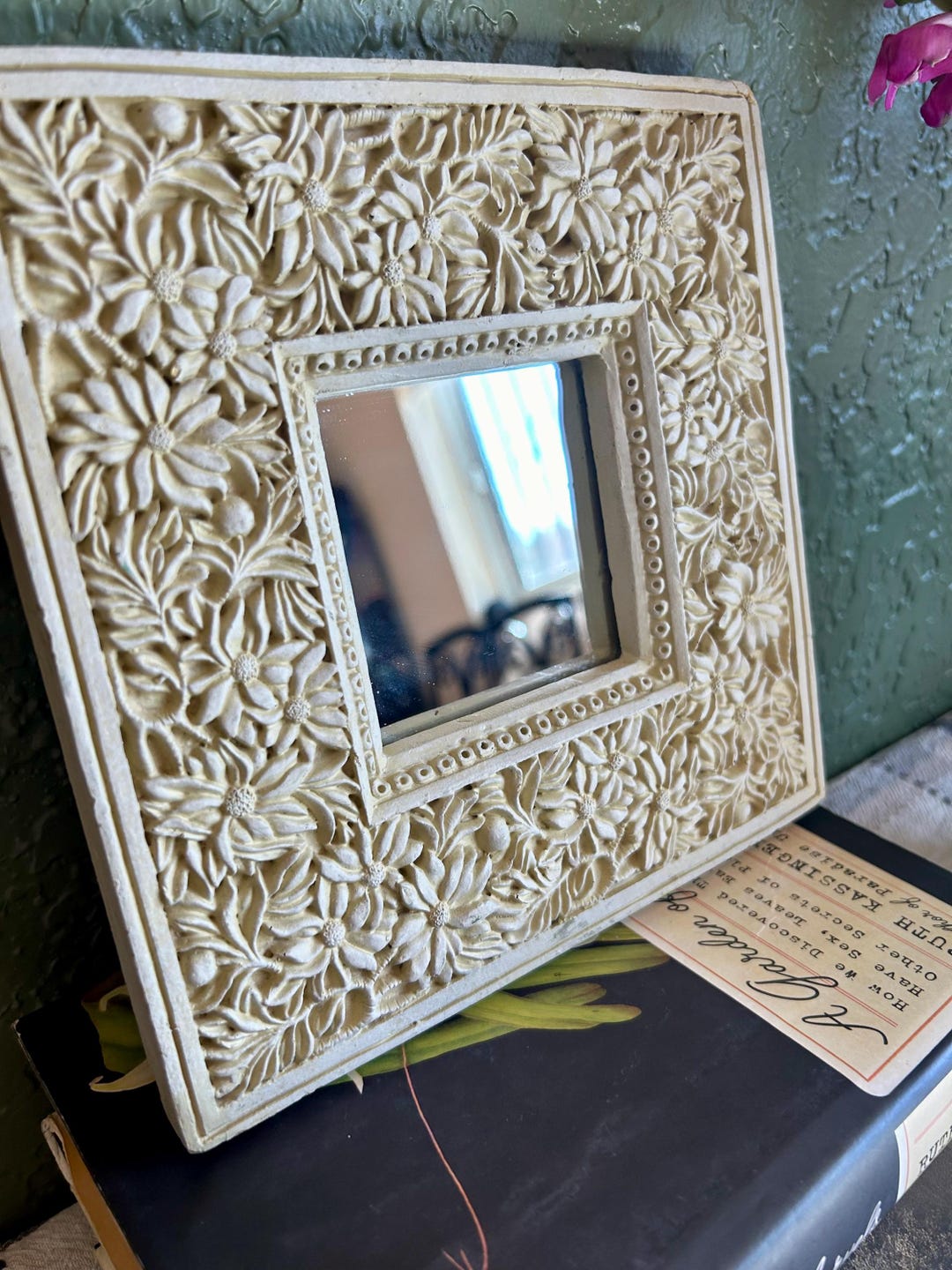 Square Vintage Mirror With Floral Design - Etsy
