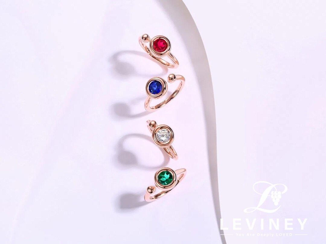 Moissanite & Gemstone Open Ring: 18K Rose Gold Sterling Silver - Etsy