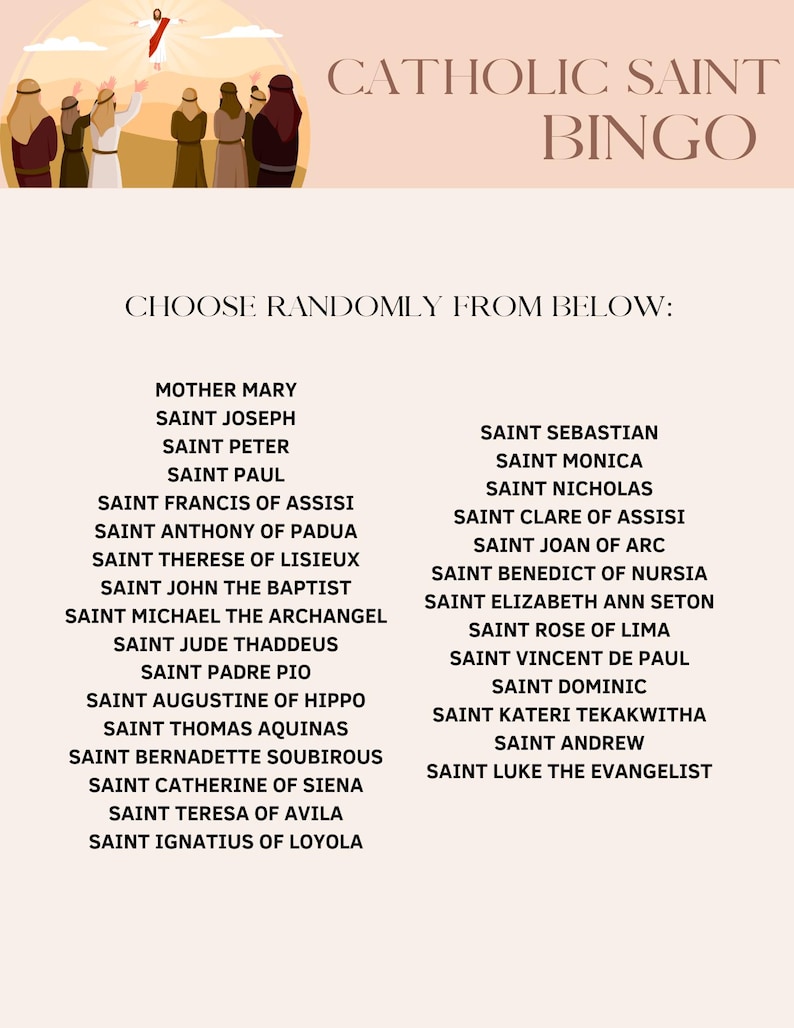 Catholic Saint Bingo Cards (set of 20 Unique Cards), Catholic Games ...