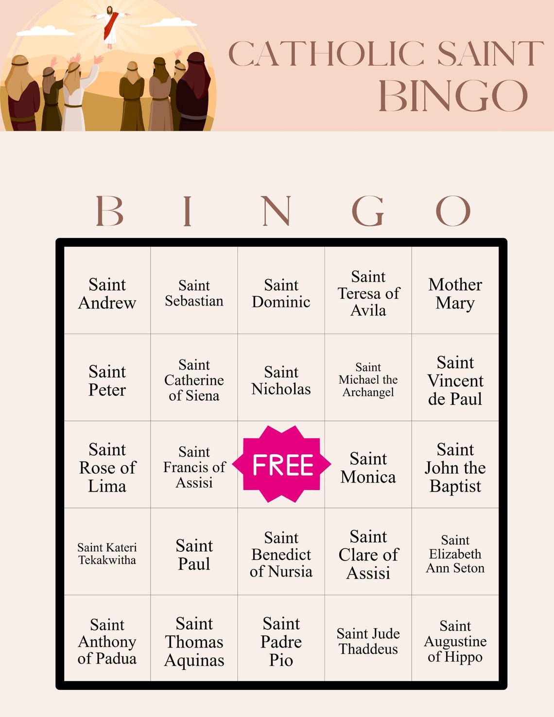 Catholic Saint Bingo Cards (set of 20 Unique Cards), Catholic Games ...