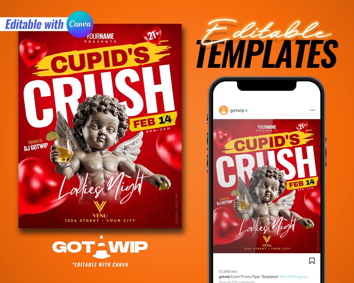 Cupid’s Crush – Valentine’s Day Party Flyer Template | Canva | Editable ...