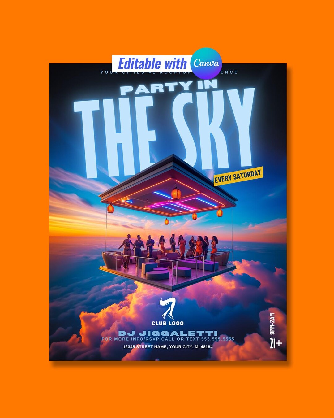 Editable Rooftop Party Flyer | Canva Template | Friday Saturday Sunday ...