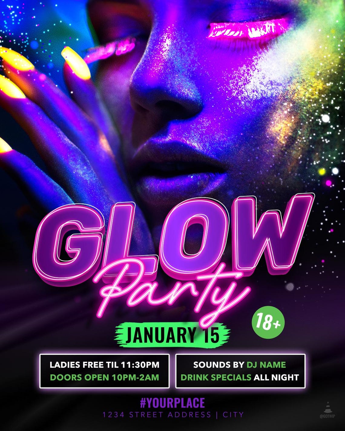 Glow Party Flyer Template (photoshop) - Etsy