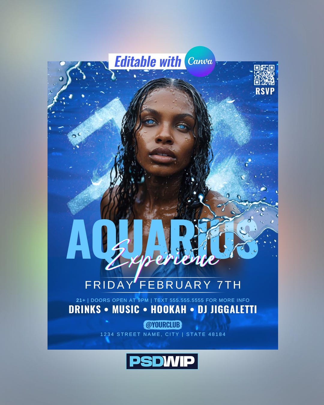 Aquarius Experience Party Flyer (canva) Editable Template - Etsy