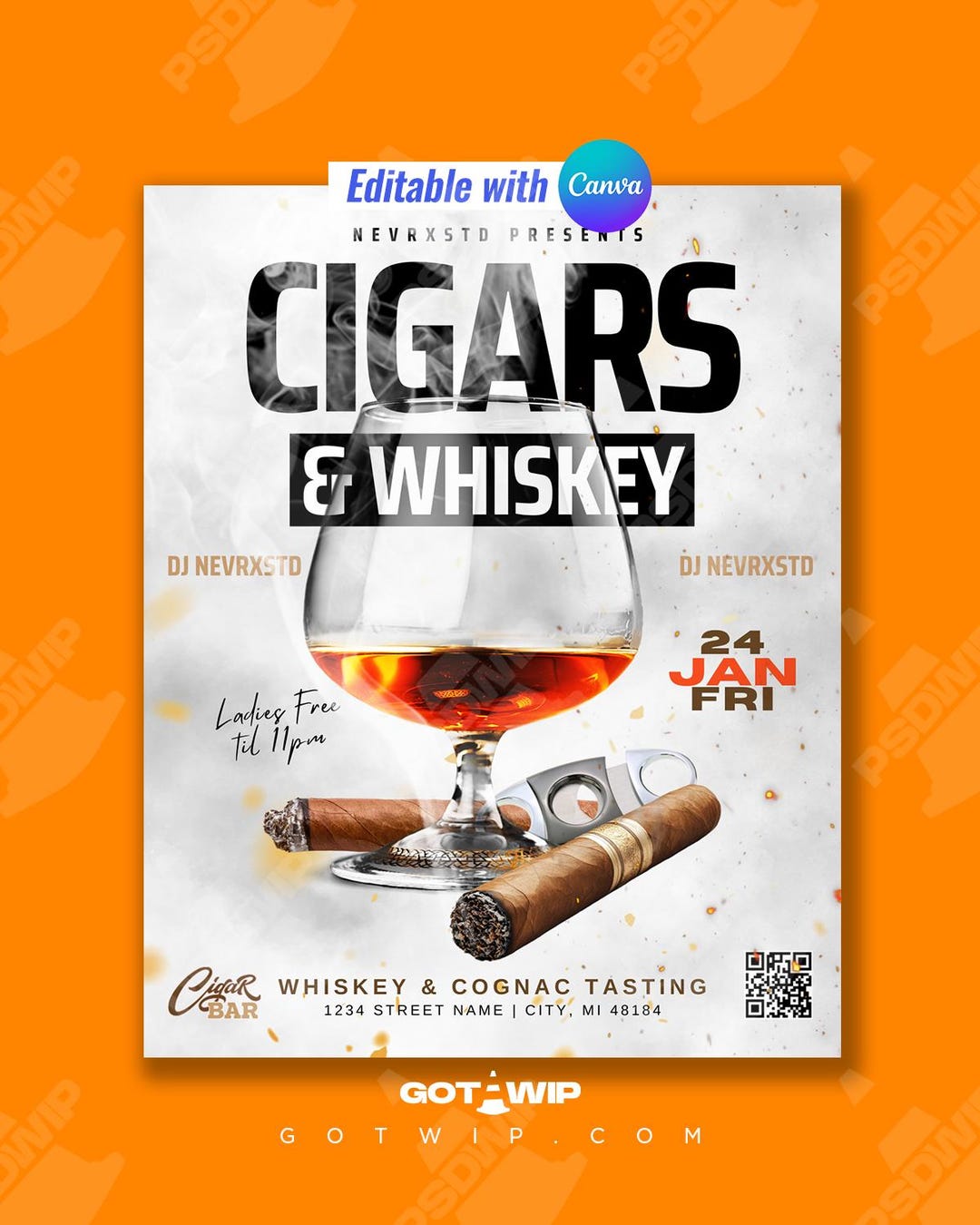 Editable Cigar & Whiskey Flyer, Upscale Nightclub Canva Template ...