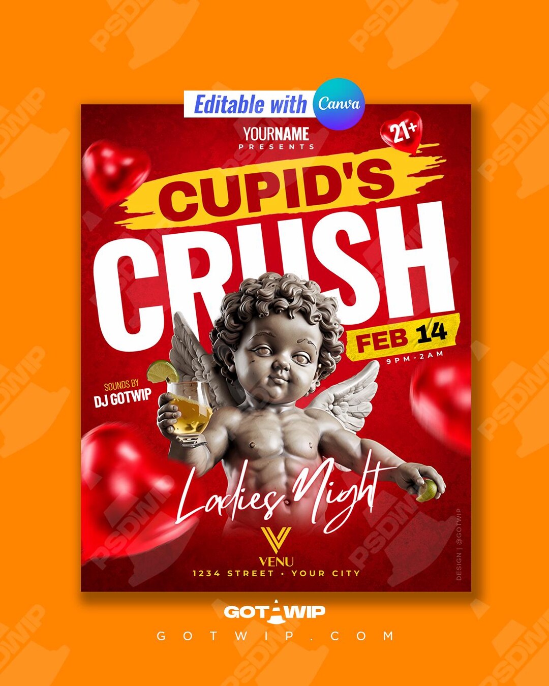 Cupid’s Crush – Valentine’s Day Party Flyer Template | Canva | Editable ...