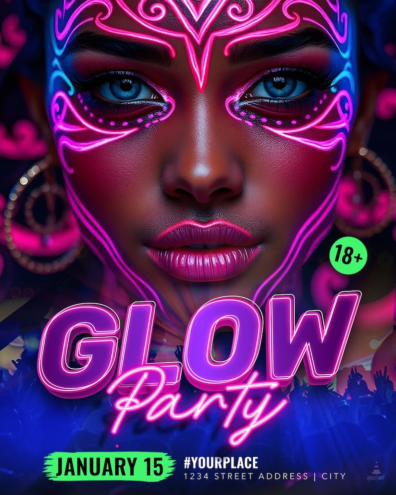 Glow Party Flyer Template - Etsy