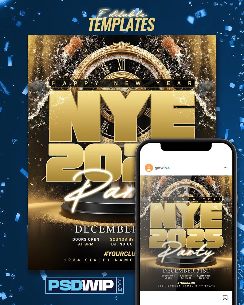 NYE new Years Ever Party Flyer Template Canva & Photoshop - Etsy