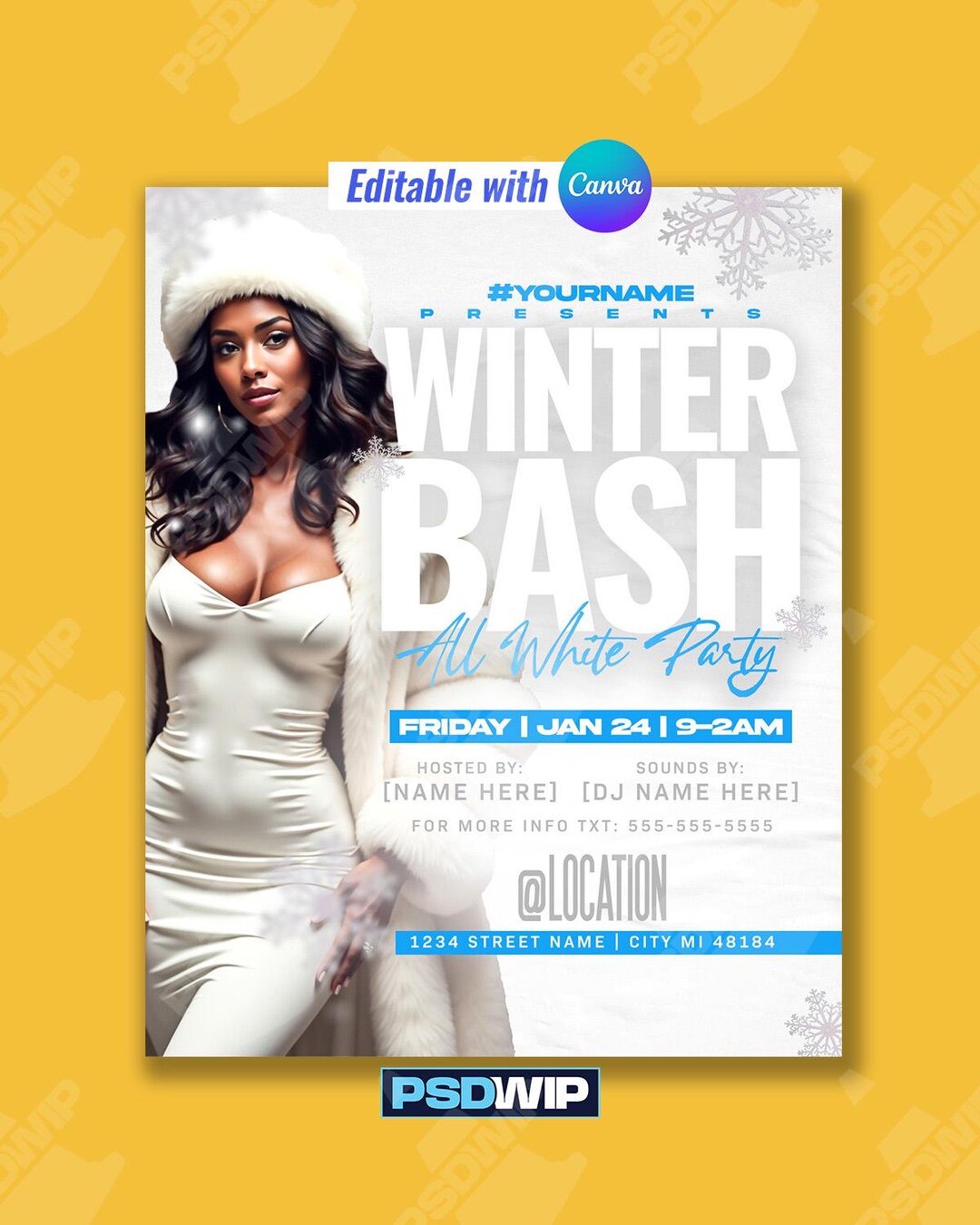 Editable Winter Bash All White Party Flyer Template | Canva | Photoshop | - Etsy