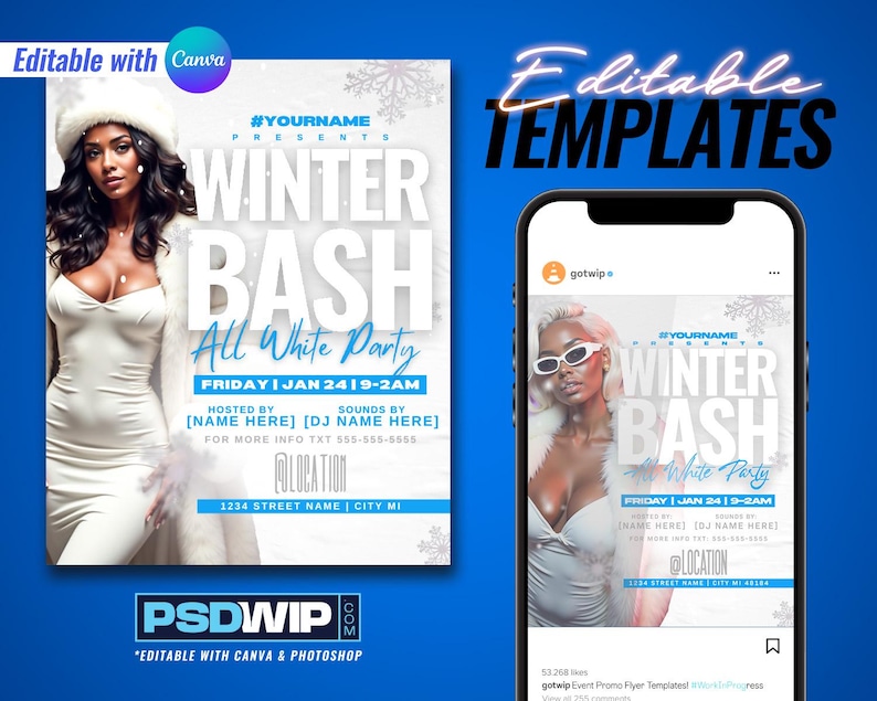 Editable Winter Bash All White Party Flyer Template | Canva | Photoshop | - Etsy