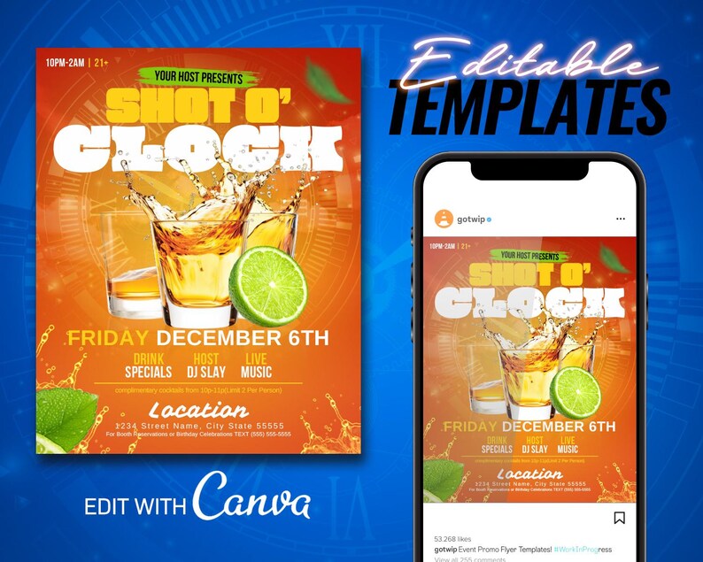 Shot O'clock Flyer (canva Template) - Etsy