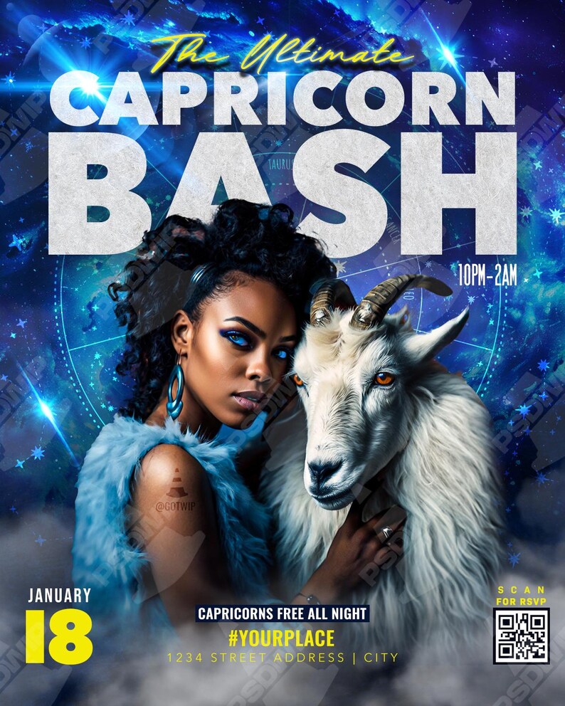Editable Capricorn Bash Party Flyer (canva Template) - Etsy