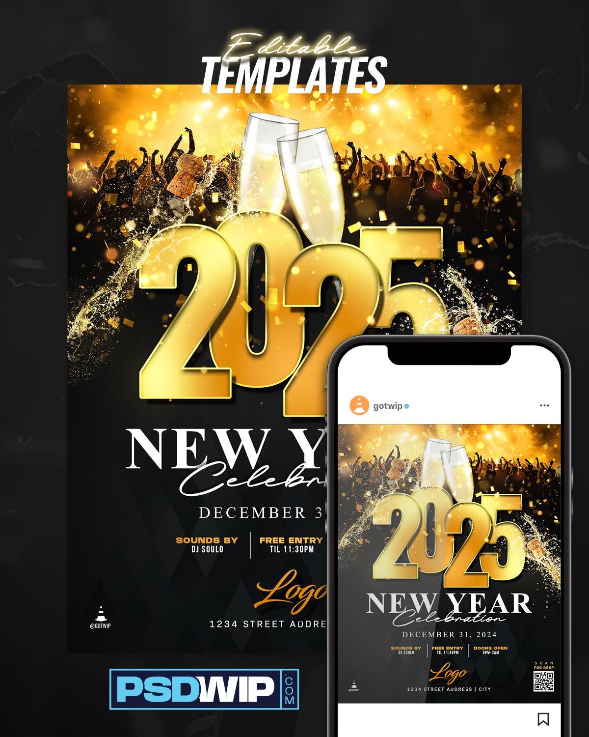 2025 New Year Celebration Flyer Template(canva & Photoshop) - Etsy