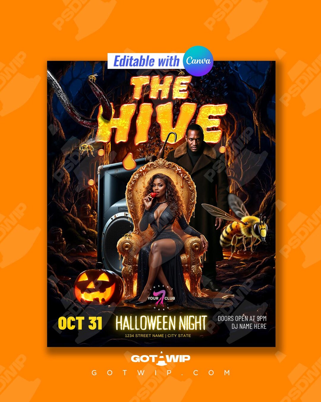 The Hive Candyman Halloween Flyer Template - Editable Canva & Photoshop ...