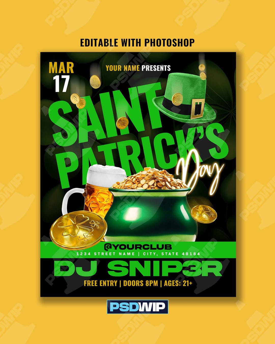St. Patrick's Day Party Editable Flyer Template (canva & Photoshop) - Etsy