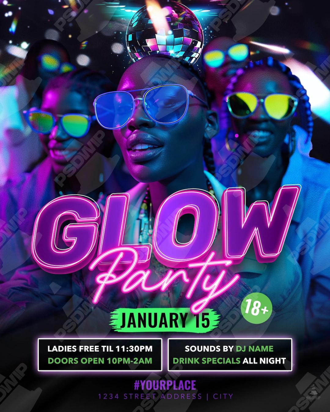 Glow Party Flyer Template (photoshop) - Etsy