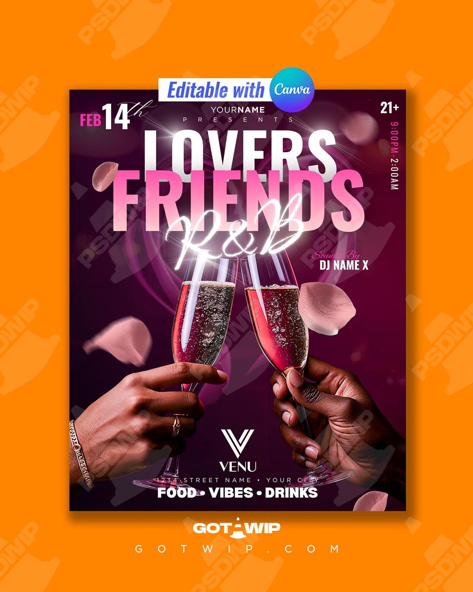 Lovers and Friends Rnb Party Flyer Template Valentine’s Day Canva Flyer ...