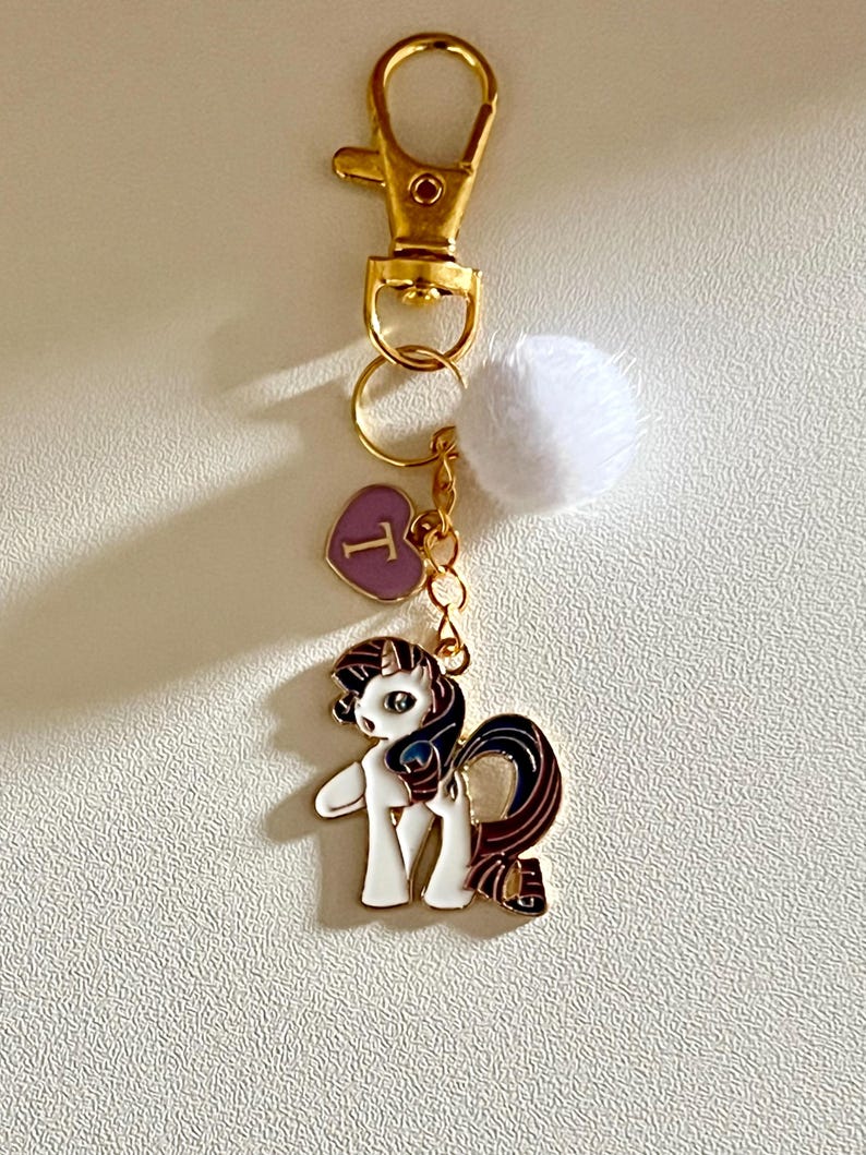My Little Pony Keychain, Pom Pom Bag Charm, Personalized Initial - Etsy