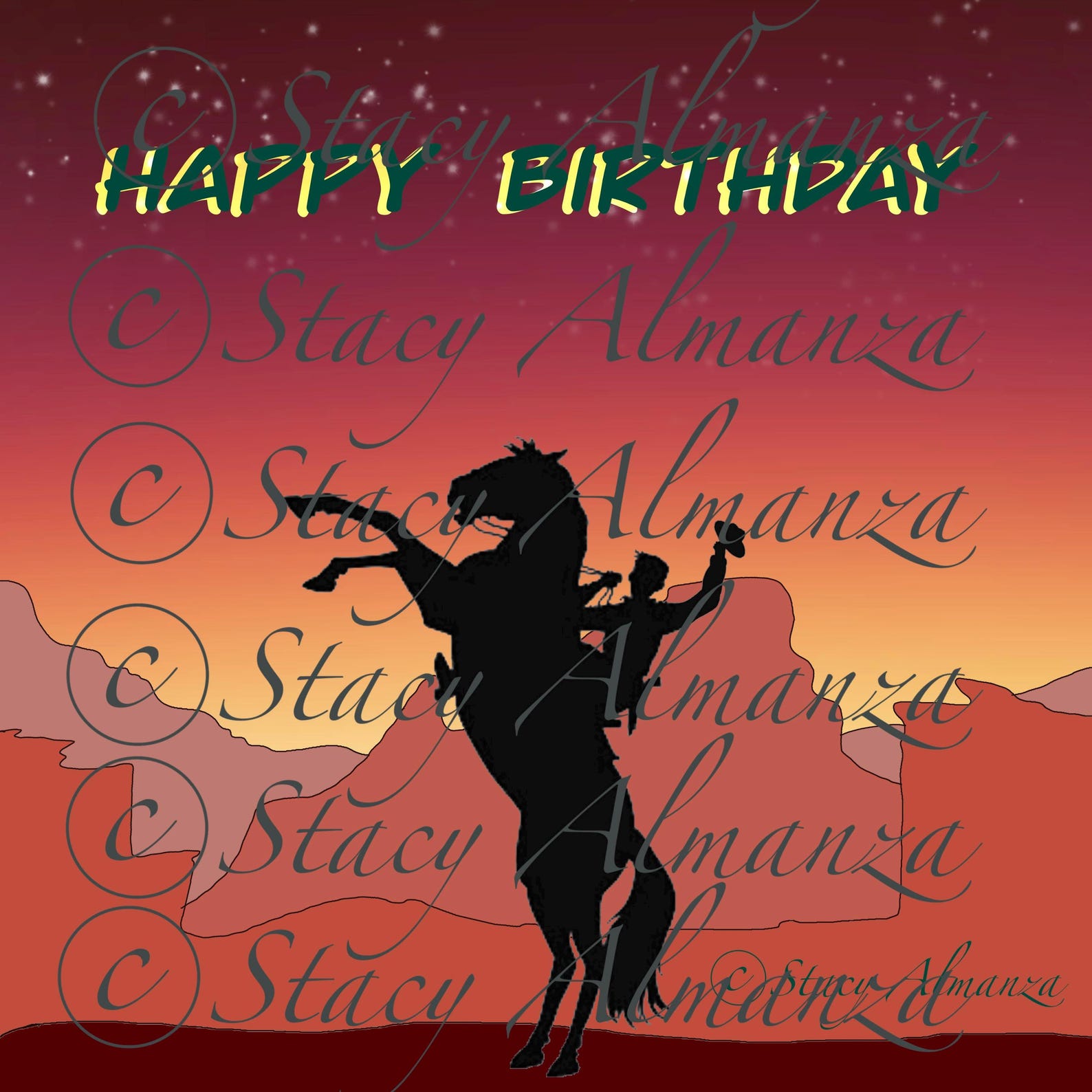Western Theme Birthday Card (digital Print) - Etsy