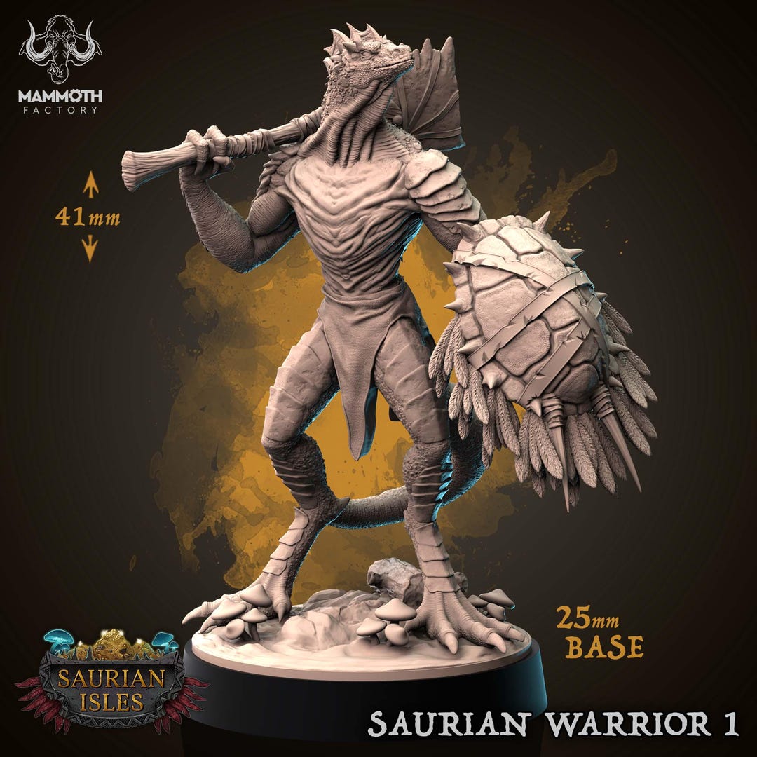 Saurian Warrior | Lizard Fighter Paladin Barbarian Miniature | Mammoth ...