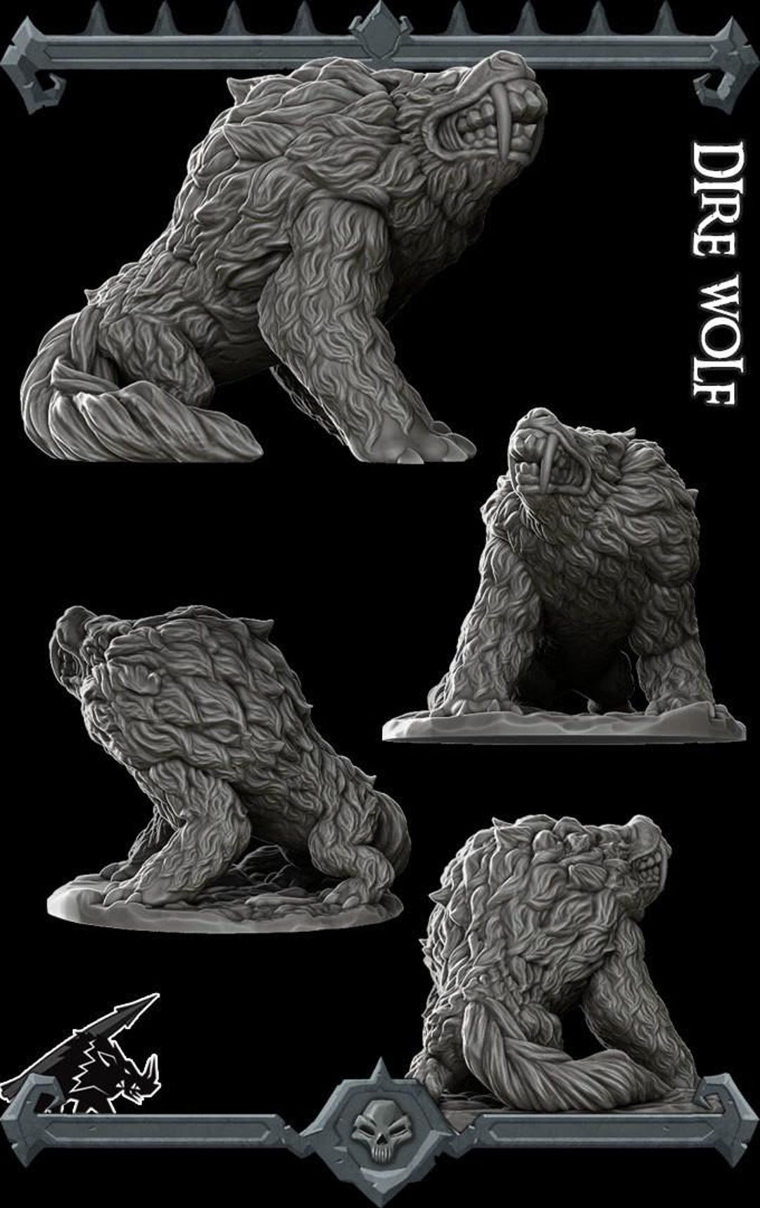 Dire Wolf 3D Printed Ferocious Beast Miniature for Tabletop Rpgs and D ...