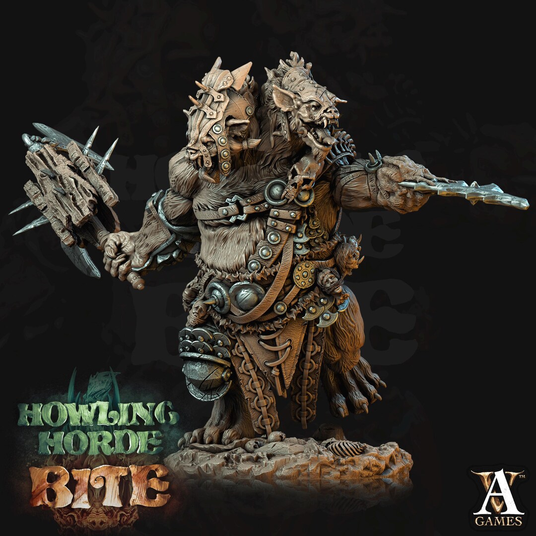 Gnoll Ettin | Giant Ogre Troll Creature Miniature | Archvillain Games ...
