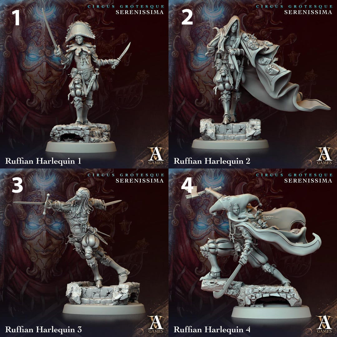 Ruffian Harlequin 3D Printed Dark Circus Miniature for Tabletop Rpgs ...