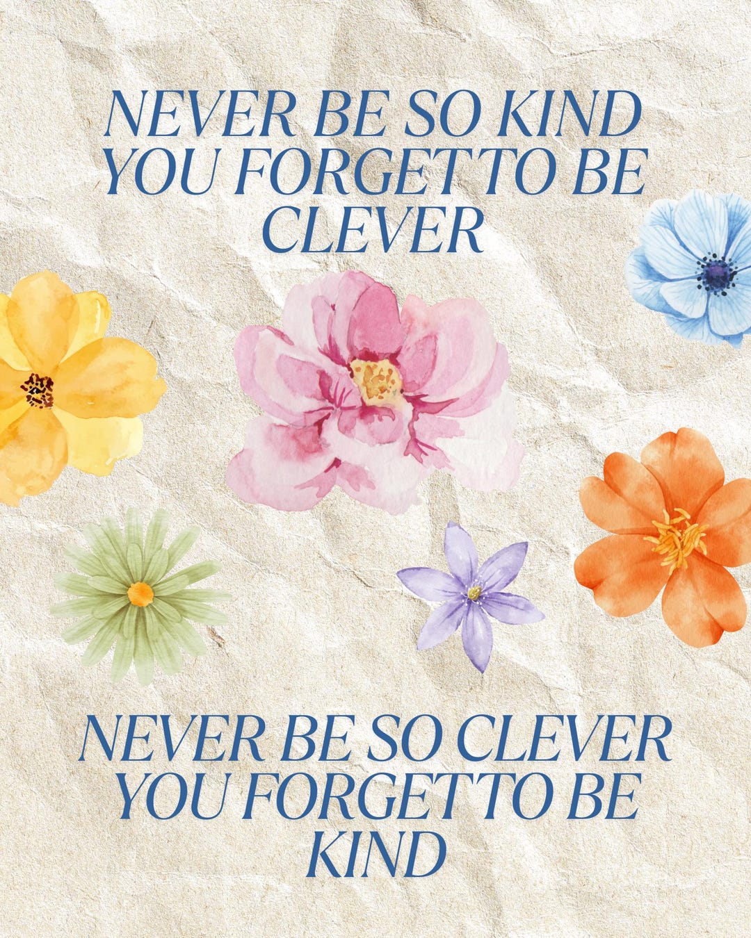 Floral Décor Art Print - Kind and Clever Quote (digital Download) - Etsy