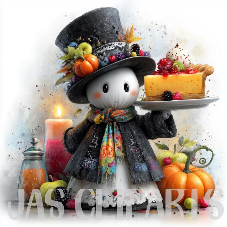 20 Quirky Ghost Clipart: Watercolor Halloween Witch Ghost With Pumpkins ...