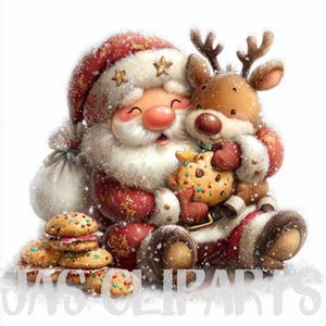 10 Cute Red Santa and Friends Clipart: Funny Holiday Trio Illustration ...