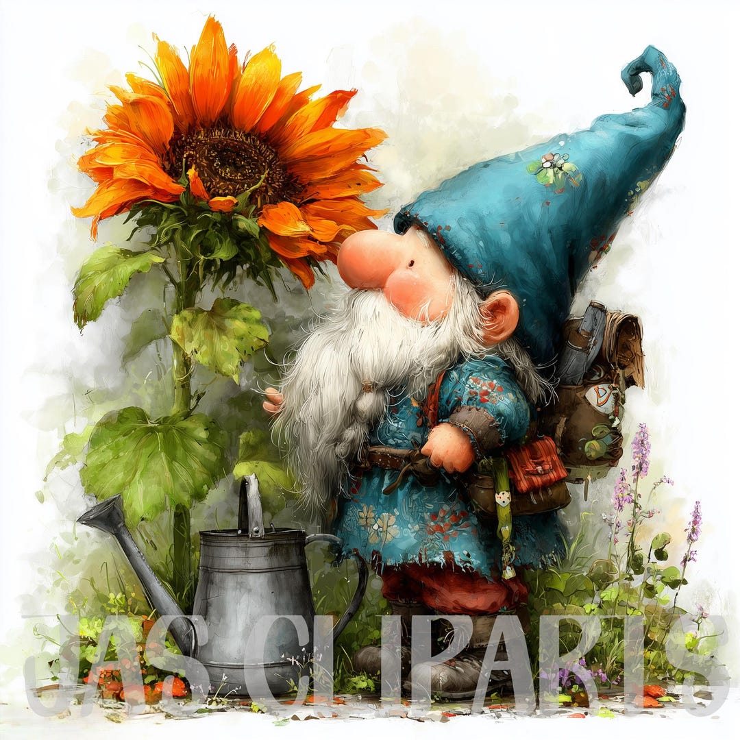 Christmas Gnome Clipart: Sunflower, Winter Holiday Art (digital ...