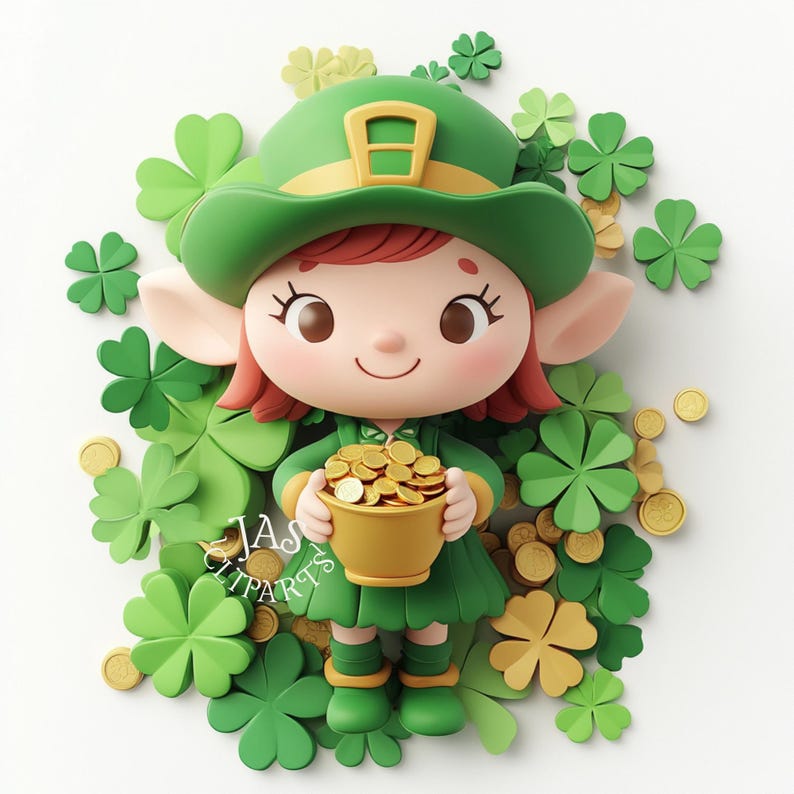 16 St Patricks Day Clipart - 3D Art PNG Lucky Cute Leprechaun Green ...