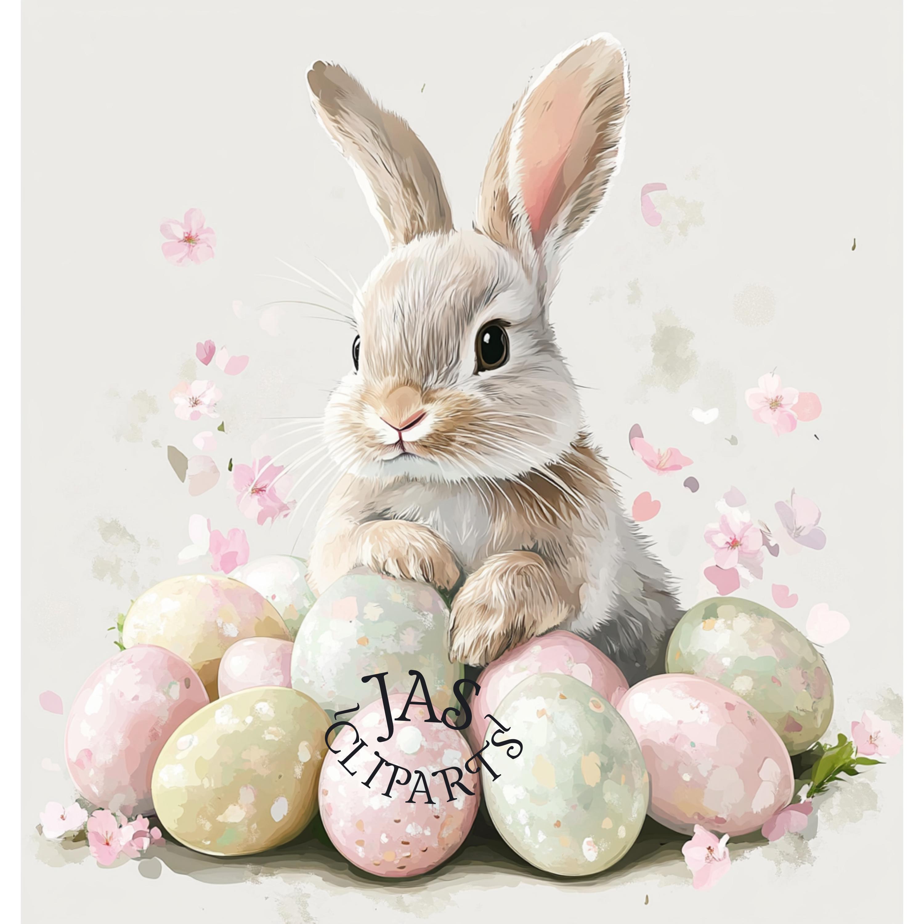 Watercolor Easter Bunny Clipart – Pastel Eggs, Spring Illustration ...