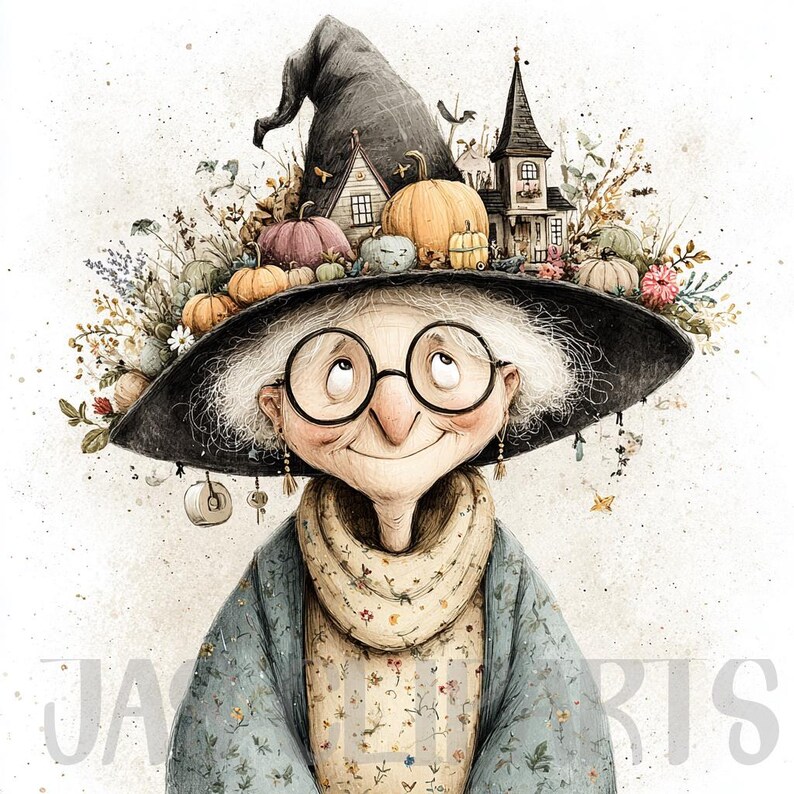 Watercolor Halloween Witch Clipart Bundle – Grandma Witch Illustration ...