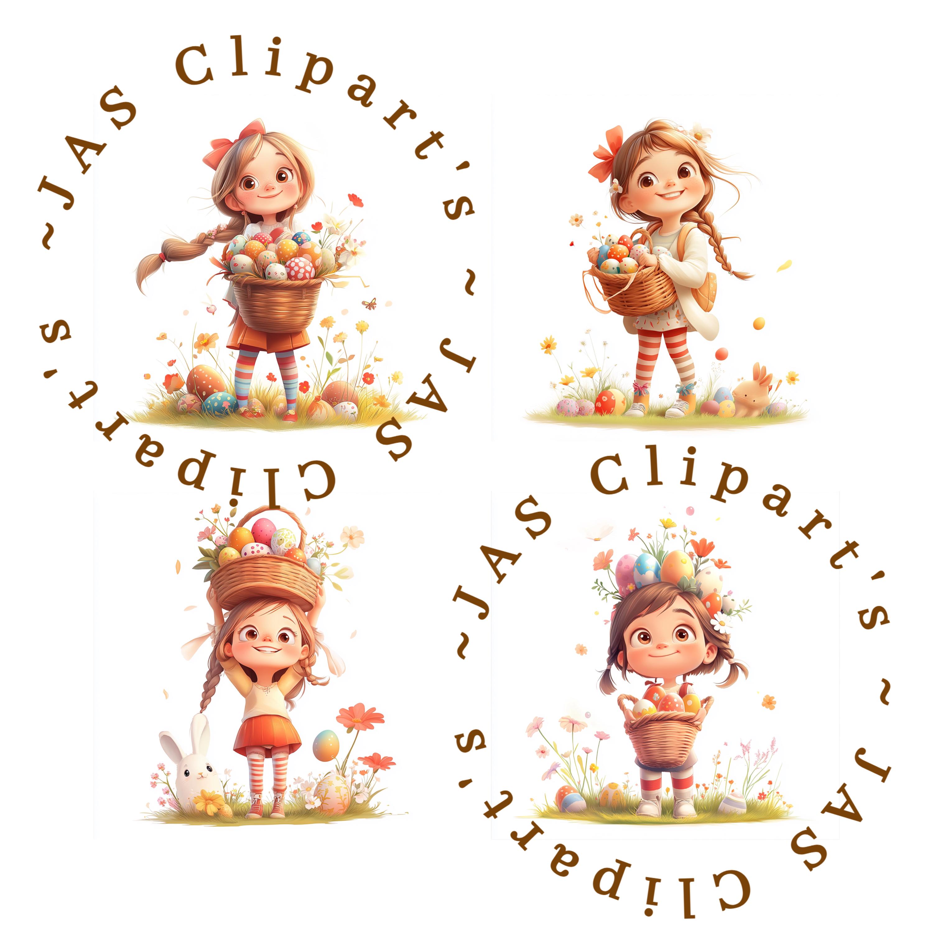Easter Egg Hunt Girl Clipart, Watercolor Spring Kids Illustration ...