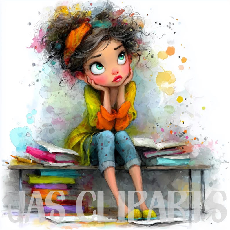 9 Quirky Cute Student Clipart: Whimsical Digital Art Cute Watercolor ...