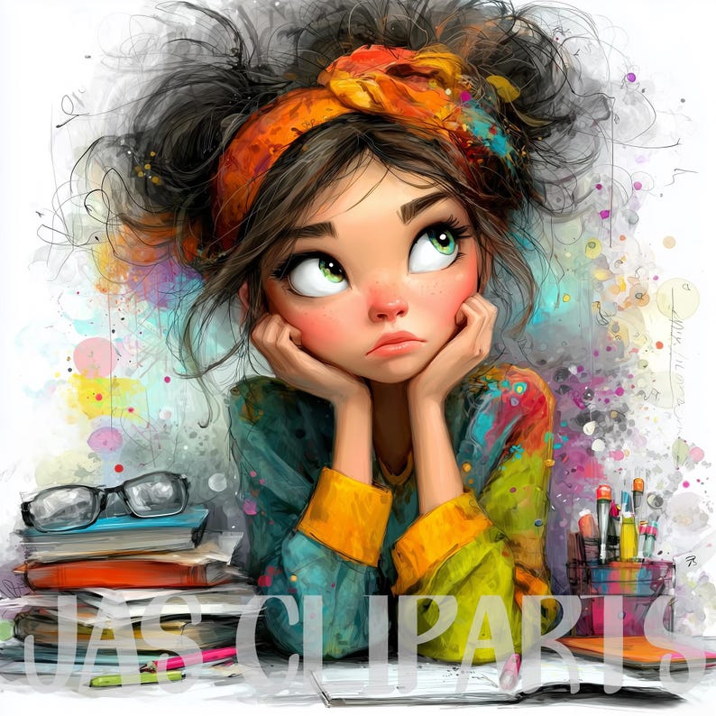 9 Quirky Cute Student Clipart: Whimsical Digital Art Cute Watercolor ...