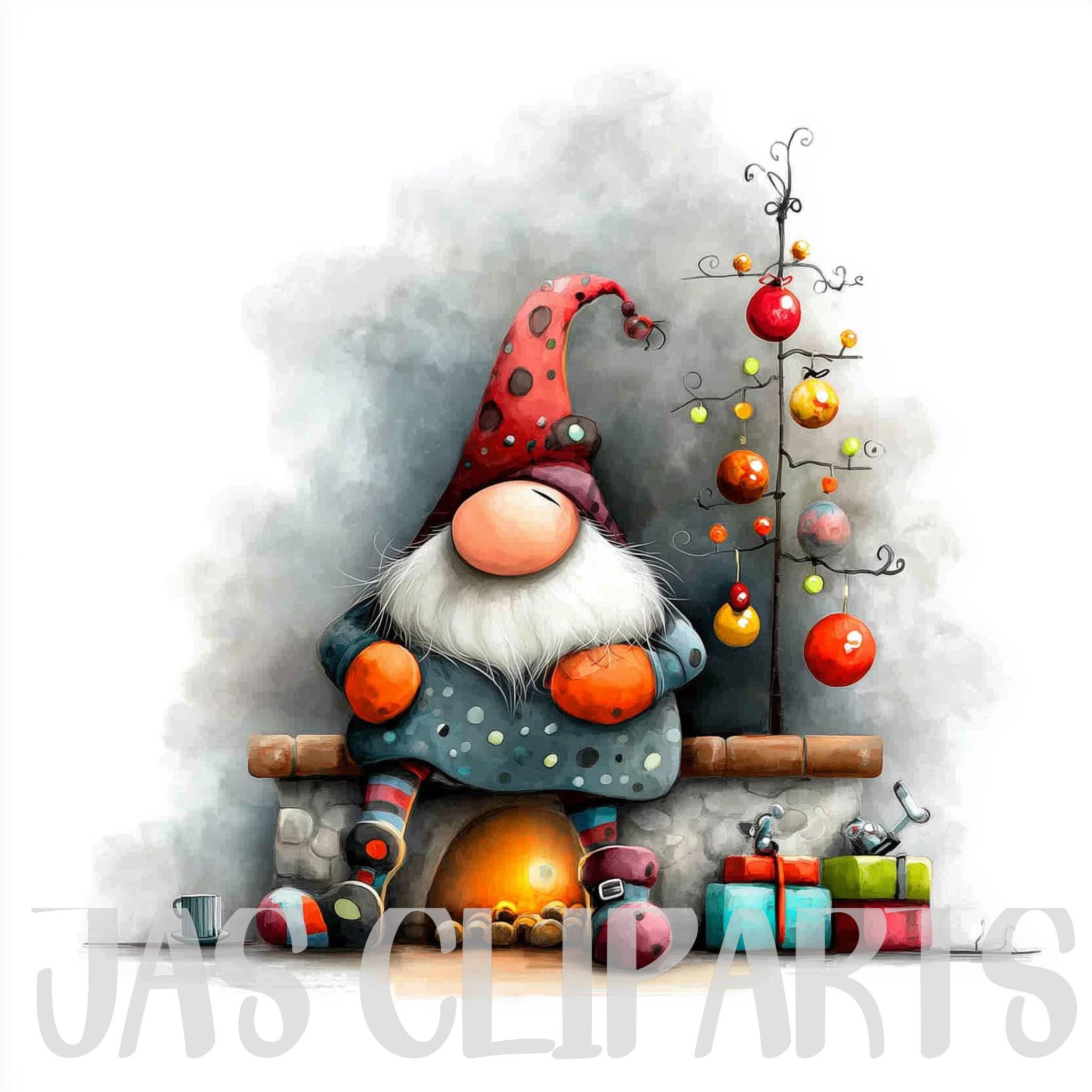 12 Quirky Christmas Gnome Clip Art: Watercolor Clipart JPG, Junk ...