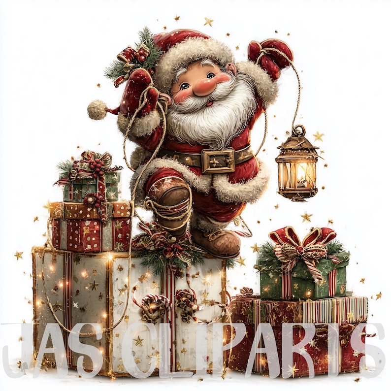 11 Whimsical Santa Christmas Clipart: Festive Holiday Winter Graphics ...