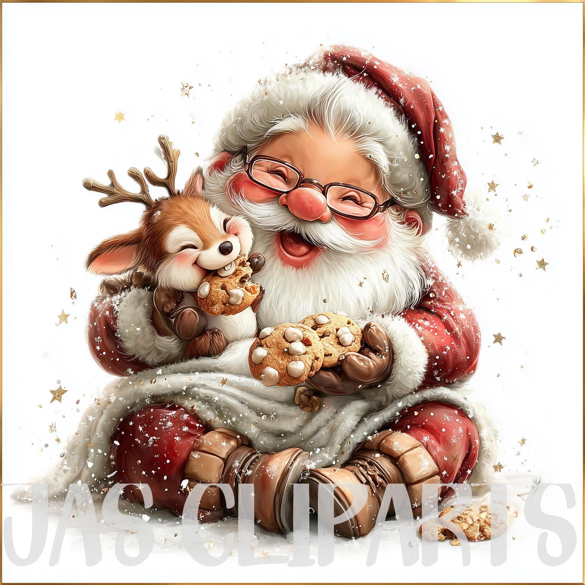 10 Cute Red Santa and Friends Clipart: Funny Holiday Trio Illustration ...